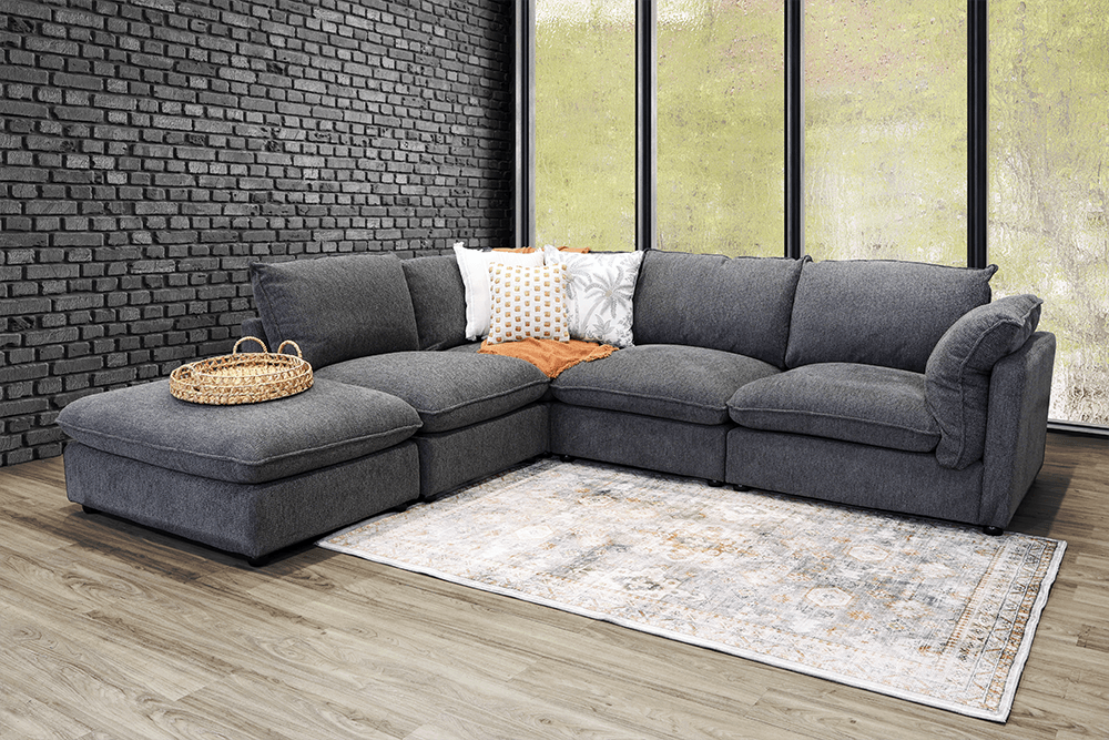 Cruz 4 Seater Lounge With Left Hand Chaise With Ottoman
